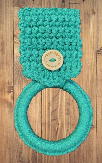 Crochet Hanging Dish Towel Holder (Bright Teal)
