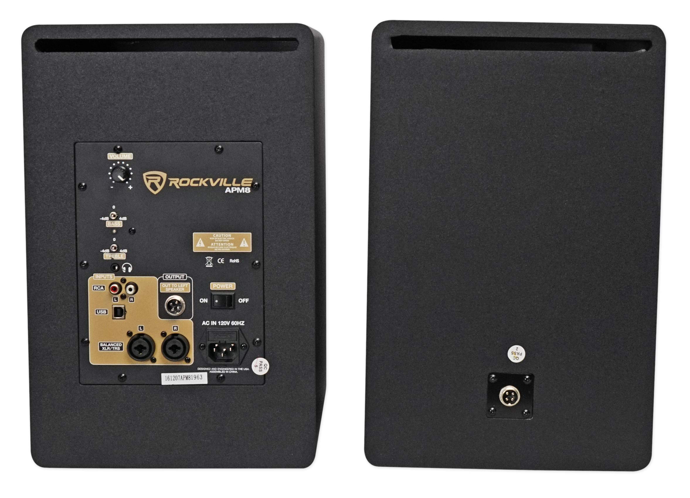 Rockville APM8W Powered USB Studio Monitor Speaker Pair in White, 8", 2-Way, 500W, EQ, MDF Wood, RCA/XLR, Perfect for Studios, Recording, Music