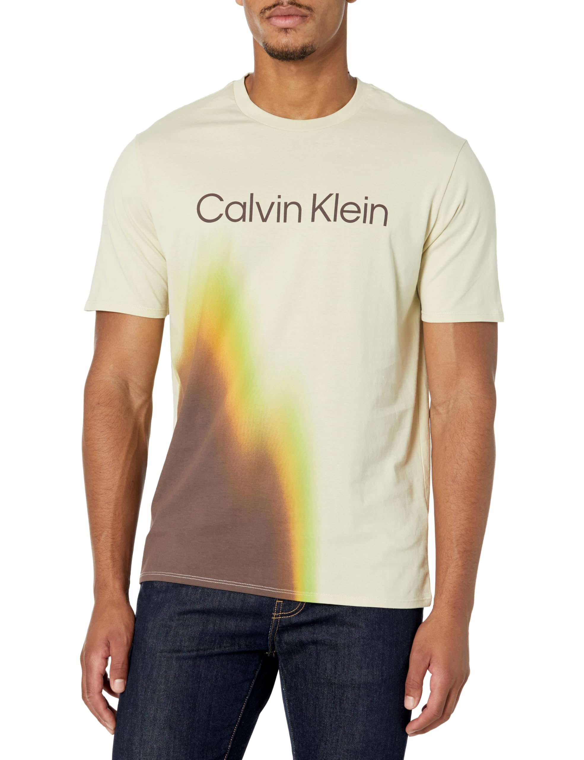 Calvin Klein Men's Relaxed Spray Painted Crewneck T-Shirt, Asparagus Green, Medium