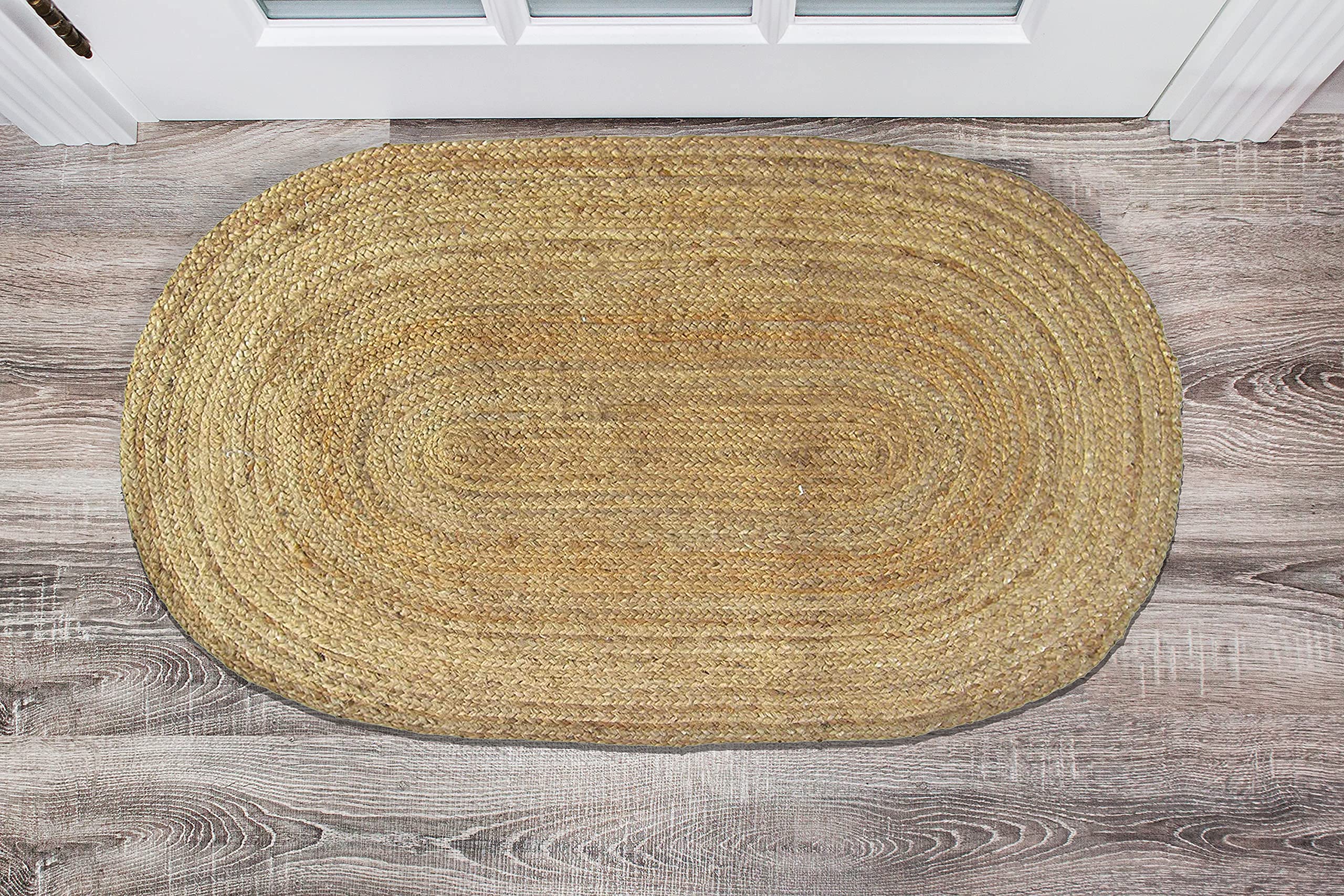 Chardin home Farmhouse Jute Braid Oval Rug | Perfect as Doormat| Great for Porch, Kitchen, Meditation mat, Study, dorms | 18x30 inch Small Artisanal Handcrafted mat