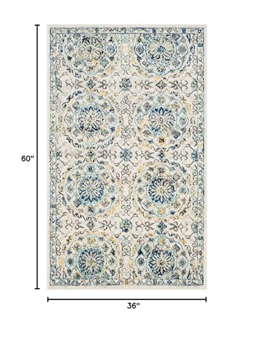 SAFAVIEH Evoke Collection 3' x 5' Ivory/Blue EVK252C Boho Non-Shedding Living Room Bedroom Accent Rug