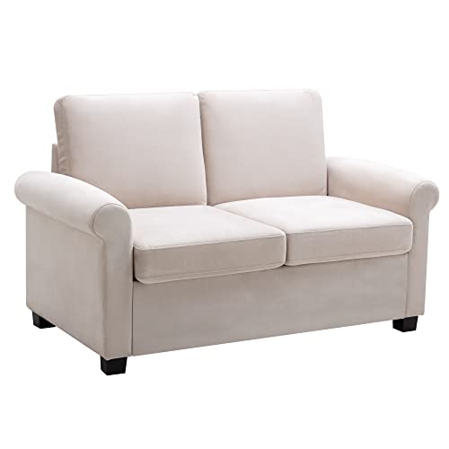 Harper & Bright Designs Pull Out Sofa Bed, Sleeper Sofa Bed with Premium Twin Size Mattress Pad, 2-in-1 Pull Out Couch Bed, Loveseat Sleeper for Living Room, Small Apartment, Beige White