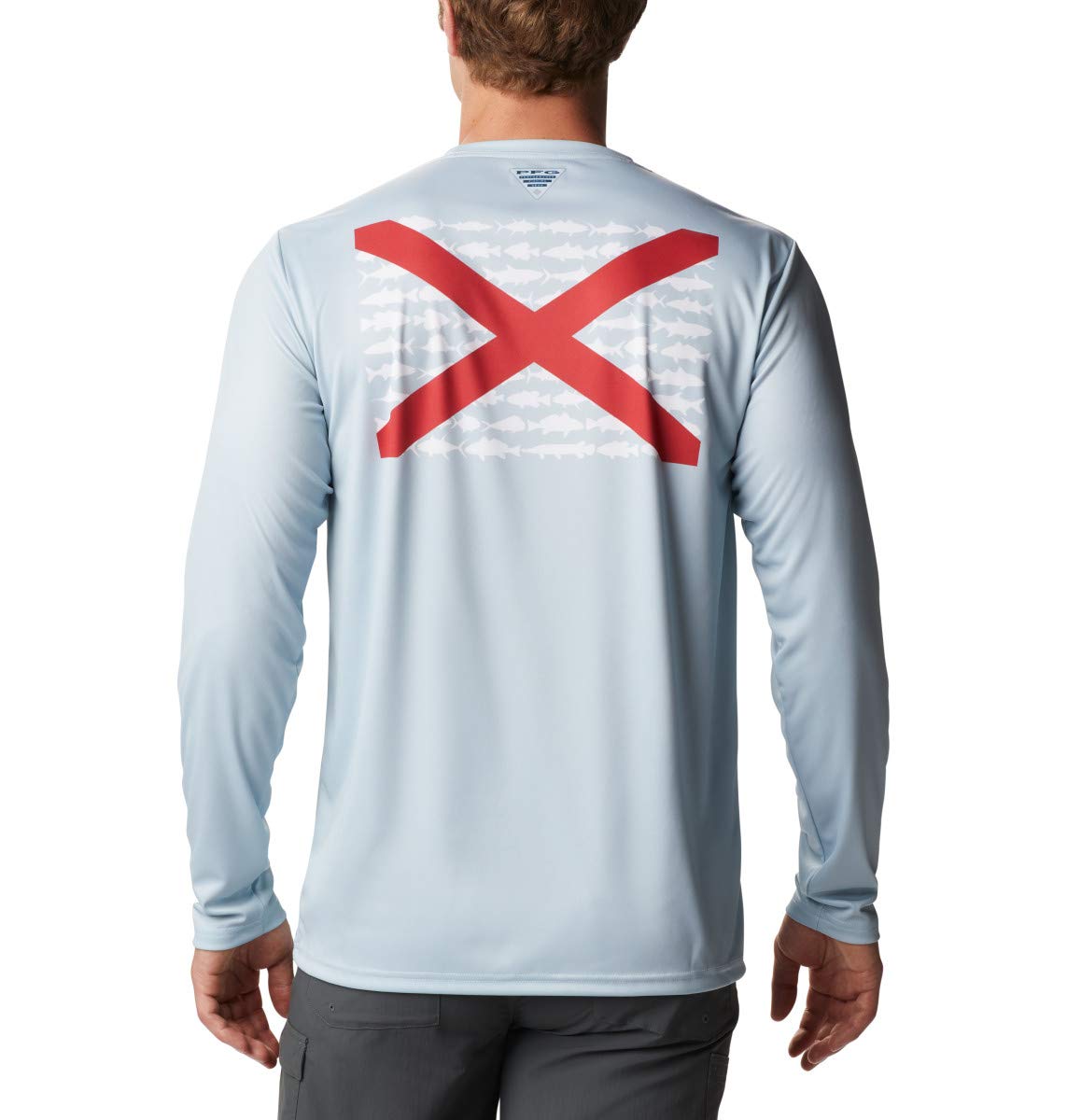 Columbia Men's Terminal Tackle PFG State Fish Flag Long Sleeve, Cool Grey/Alabama, XX-Large