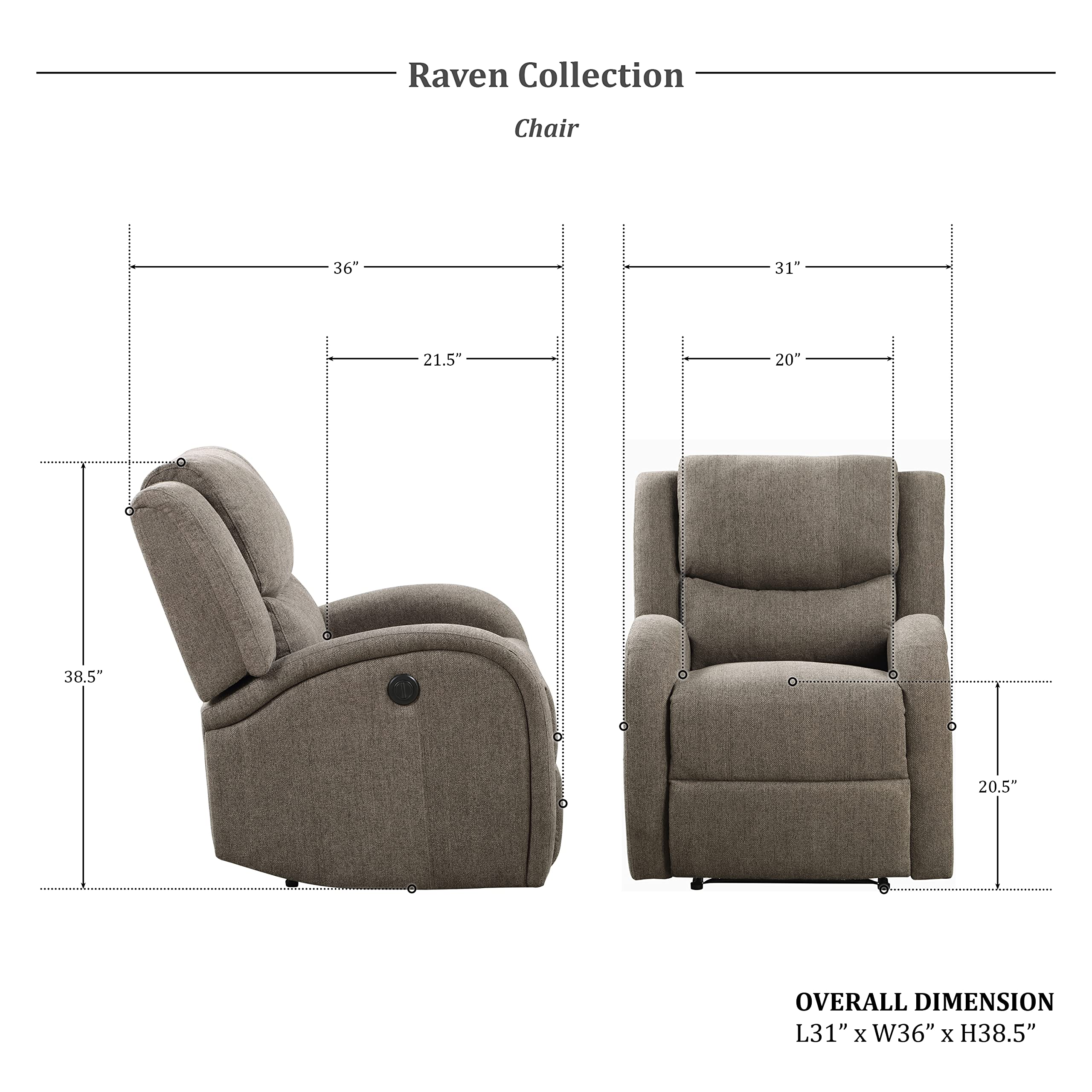 Lexicon Raven Wall-Huger Power Recliner, Brown