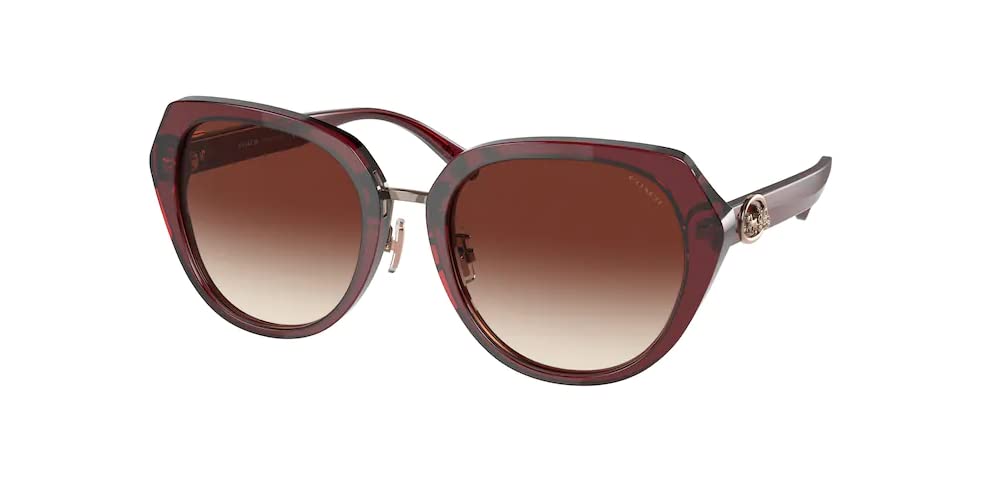 Coach HC8331 566713 55MM Transparent Wine/Burgundy Gradient Round Sunglasses for Women + BUNDLE With Designer iWear Eyewear Kit