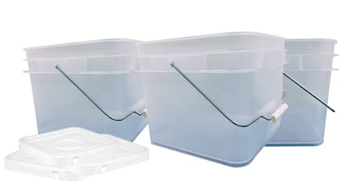 House Naturals 2 Gallon Square Food Grade Bucket Container Pail with Lid Metal Handle (Pack of 3) Made in USA