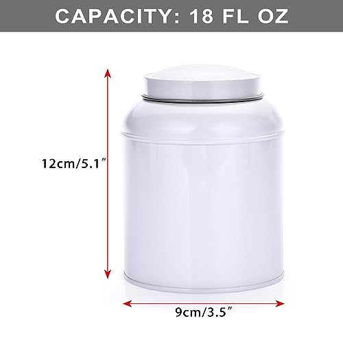 JUXYES Pack of 6 Tea Tins Canister with Airtight Double Lids, 18oz Loose Leaf Tea storage Airtight Kitchen Canisters, Round Tins Can Box for Storage Loose Tea Coffee Herbs and Spices, White