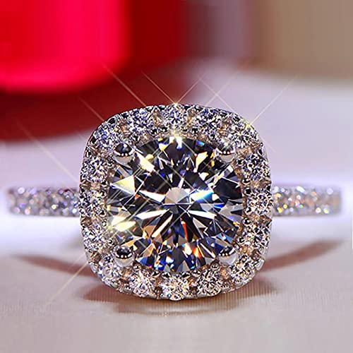 Exquisite Full Diamond Ring for Women Engagement Ring Jewelry Valentine's Day, Mother's Day, Christmas, Wedding (Silver, 6)
