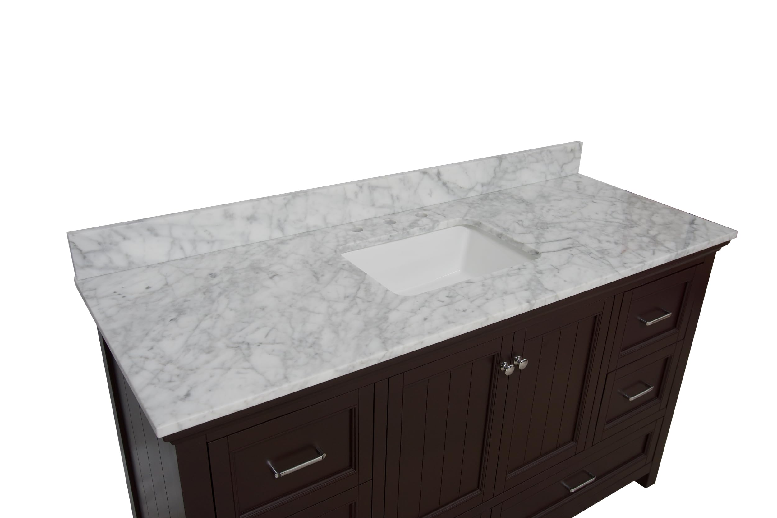 Kitchen Bath Collection Paige 60-inch Single Bathroom Vanity (Carrara/Chocolate): Includes Chocolate Cabinet with Authentic Italian Carrara Marble Countertop and White Ceramic Sink