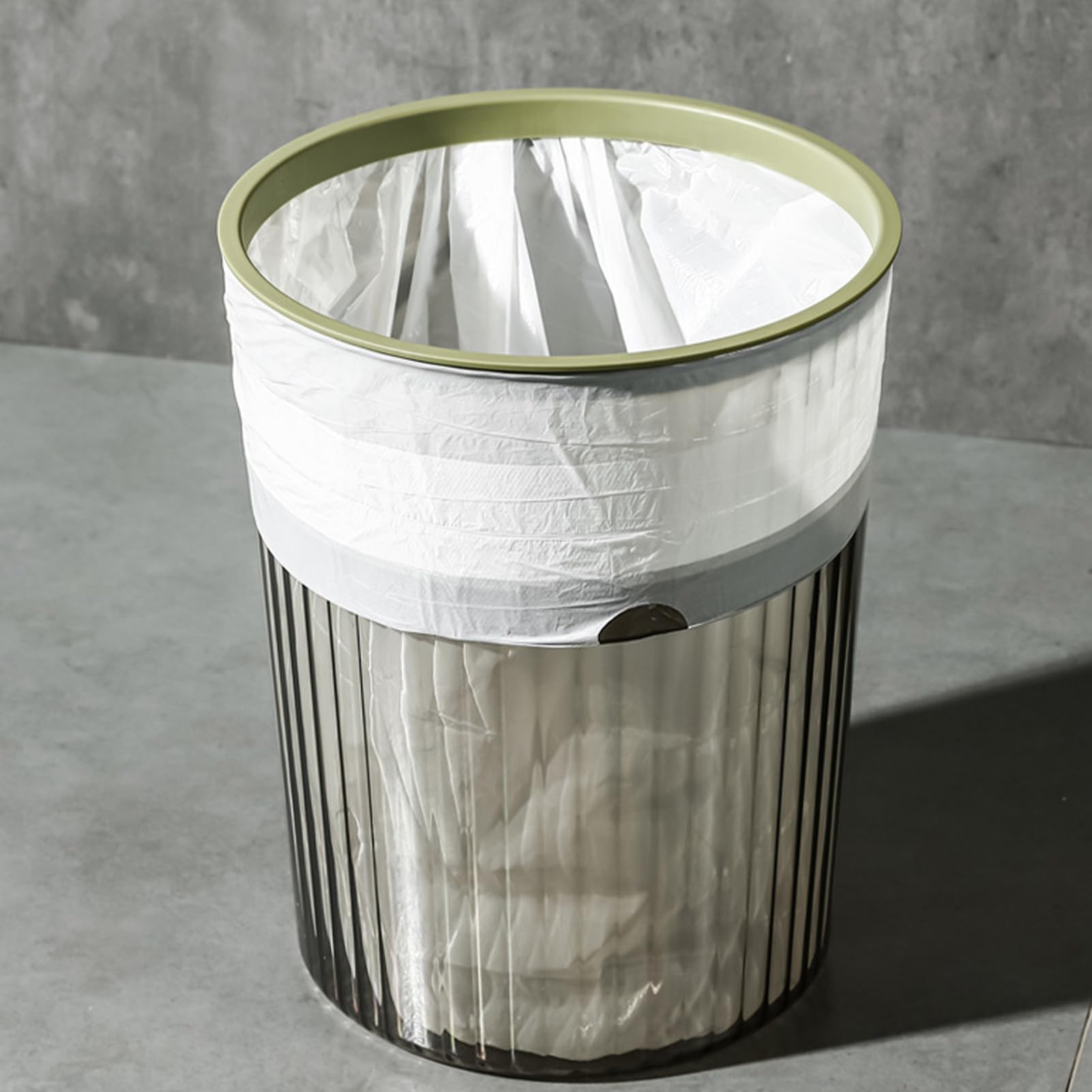 FLUSTDER Large Capacity Transparent Garbage Bin Creative Home Decor Trash Can for Living Room Bedroom Bathroom (Green)