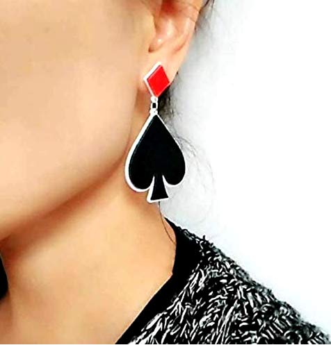 CutieJewelry Dangle Poker Party Unique Players Big Card Earrings (Spades)
