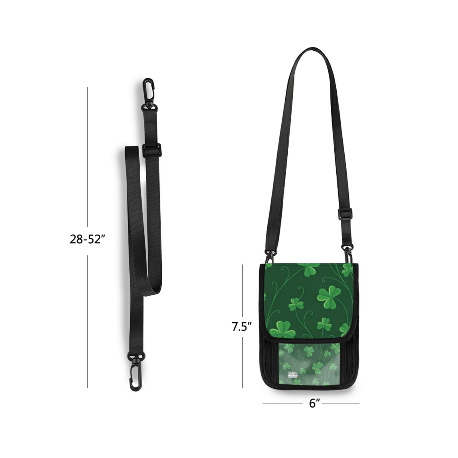 Women Small Crossbody Bag Green Clover for Cellphone Purse Wallet with Card Slots Removable Strap(6vb8a)