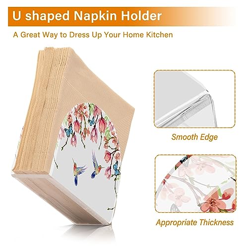 Napkin Holder, Clear Acrylic Paper Napkin Holders Tropical Flowers Butterfly Hummingbird Tissue Box Dispenser Stand Tabletop Space Saver Upright Napkin Towel Holders for Kitchen Restaurant Home Decor