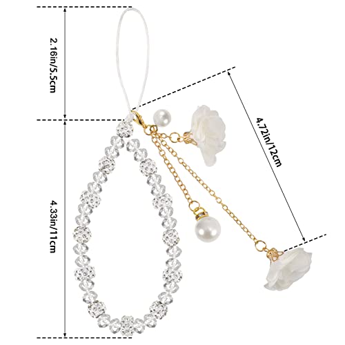 PORTOWN Phone Charm String Phone Chain Strap Cute Keychains Beaded Phone Strap Cell Phone Charms Beaded Lanyard Kawaii Creative Crystal Flower Pendant(White) GBYBY5768