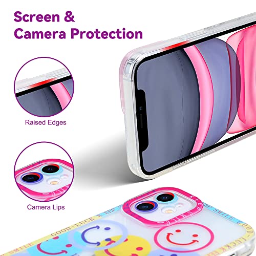 Yebowe [3 in 1] Cute Smiley Face Case for iPhone 11 with Screen Protector+ Beaded Phone Charm, Soft TPU Clear Aesthetic Protective Cover Happy Smile Face Design for Women Girls