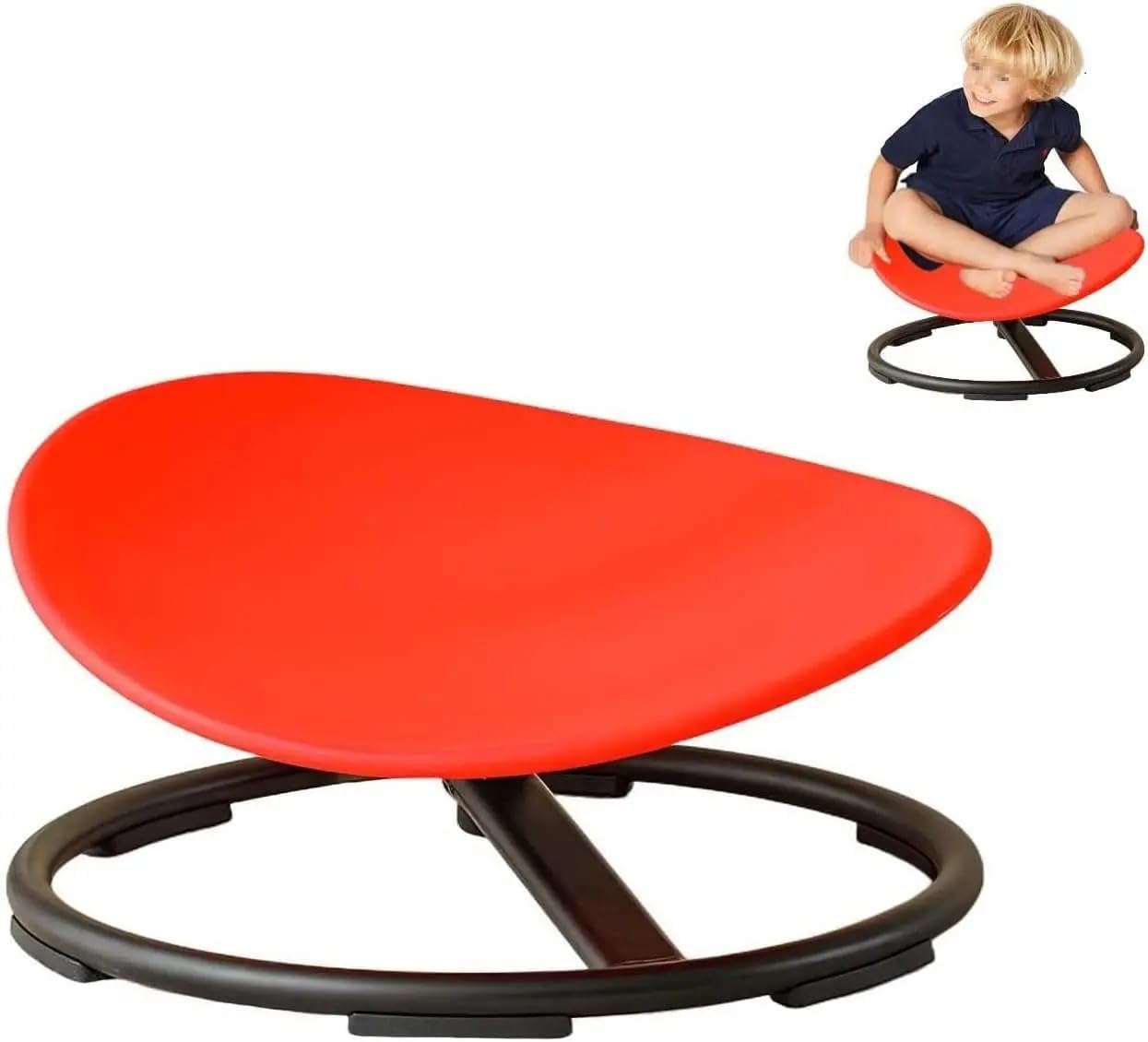 Generic Autism Kids Swivel Chair,Sensory Spinning Chair,Sit and Spin Chair Training Body Coordination,Kids Spinning Chair Metal Base Non-Slip Chair (Red)