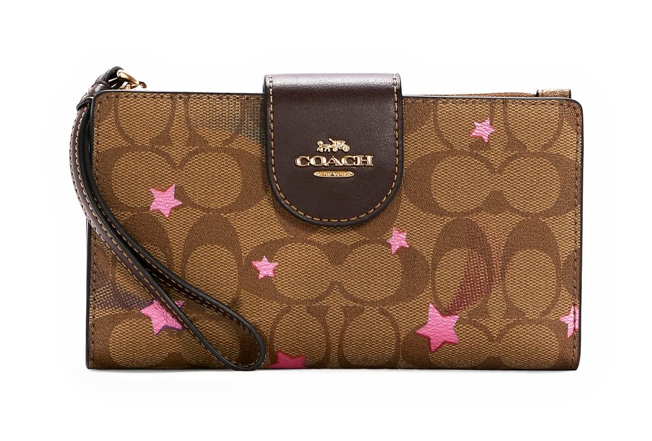 Coach Womens Tech Phone Wallet In Signature Canvas (IM/Khaki Multi With Disco Star Print)