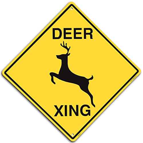 Tags America Deer Crossing Sign - 12"x12" Deer Xing Street Signs for Roads, Backyard, Sideway, Embossed, Rust-Free, Weather-Proof Hanging Deer Sign for Animal Lovers