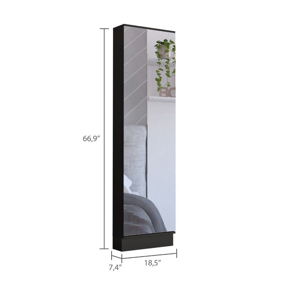 TUHOME Leto XL Shoe Rack with Mirror and 5 Inner Shelves, Black