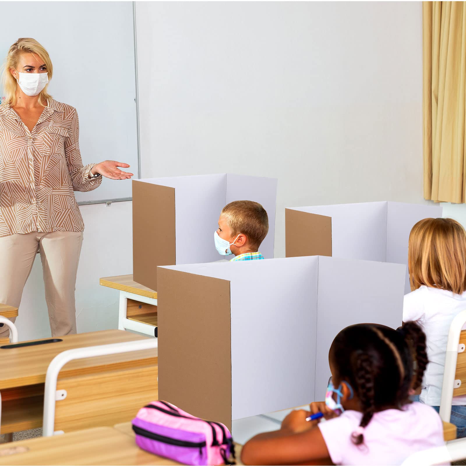 Desk Dividers Privacy Boards for Student Classroom Privacy Folders Thick Cardboard Trifold Poster Board 22.5 x 18 x 12.75'' Table Desk Privacy Panel Screen Partition School Office (24 Pcs)