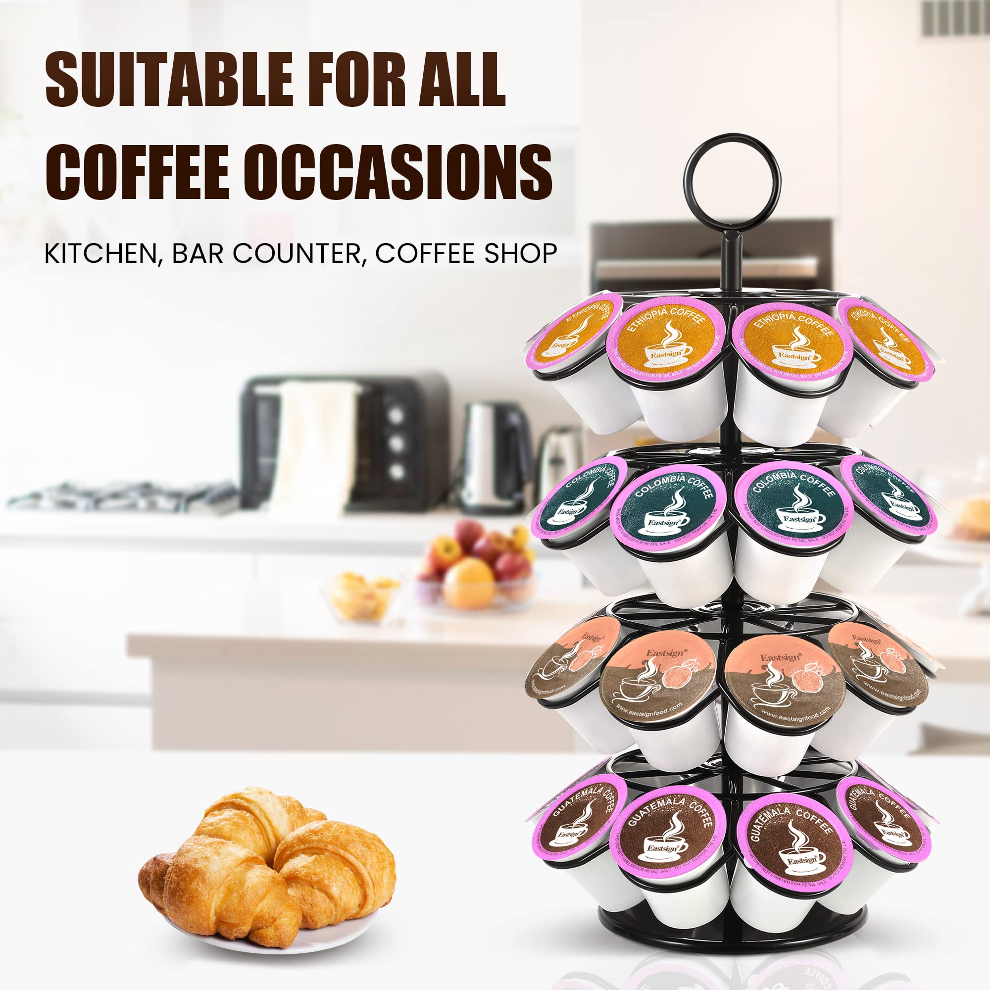 Eastsign Coffee Pod Holder, Coffee Pod Organizer Compatible with 36 K-Cup Pods, Coffee Pod Holder for Counter, Detachable Organizer for Countertop, Spins 360-Degrees