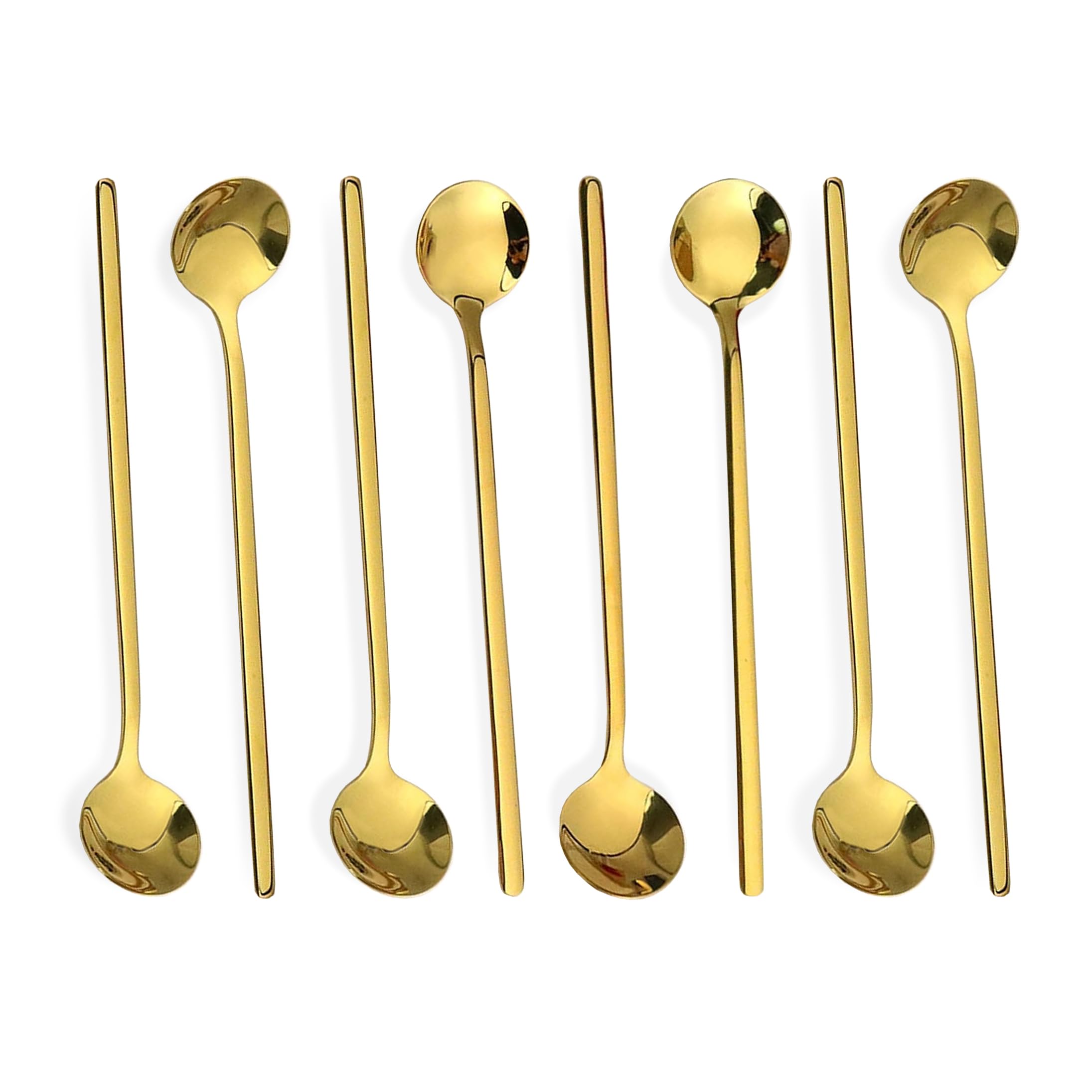 Monovatives Espresso Gold Plated Small Coffee Spoons with Long Handle for Stirring, Stainless Steel Long Handle coffee Spoon Pack of 8 for Tea Coffee Dessert Cake Ice Cream Soup Cappuccino, 5.3 inch