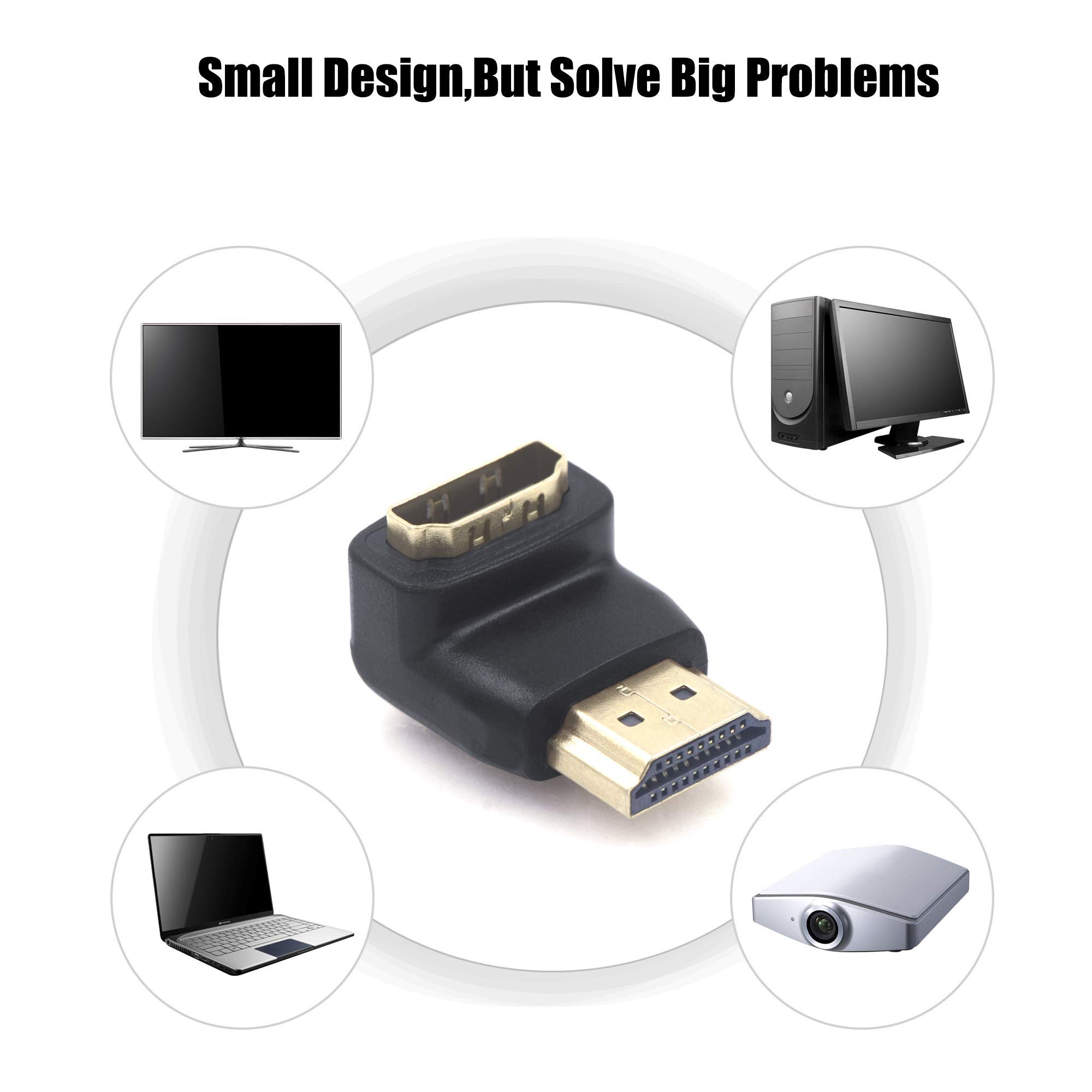 VCE HDMI 90 and 270 Degree Adapter 6-Pack, Right Angle HDMI Adapter Male to Female L-Shape Connector with 4K@60Hz, 3D for TV Stick, HDTV, PC