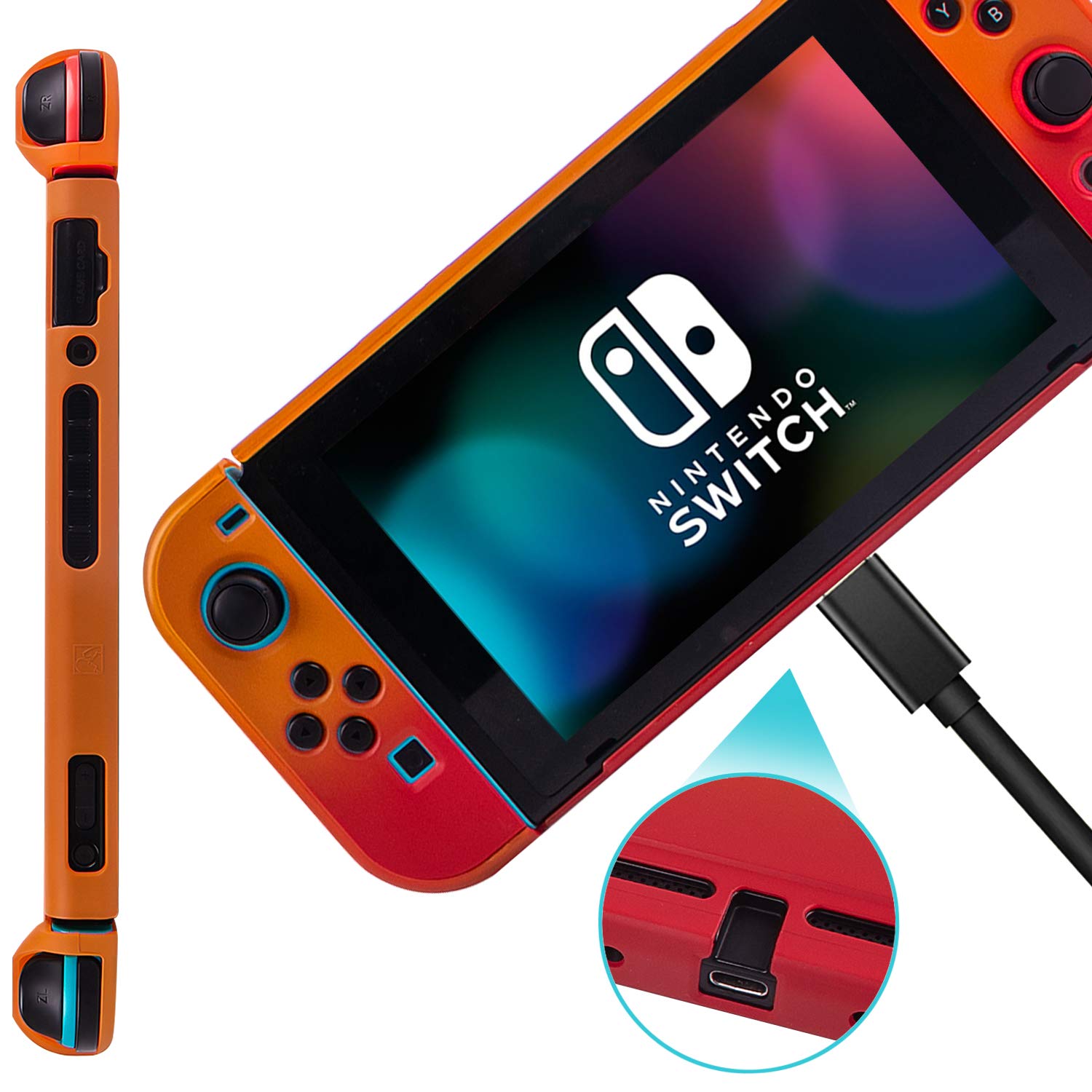 Cybcamo Protective Case Cover for Nintendo Switch, Hard Shell Case Handheld Grip for Nintendo Switch Console and Joy-Con Controllers with 2 Thumbsticks (Orange)