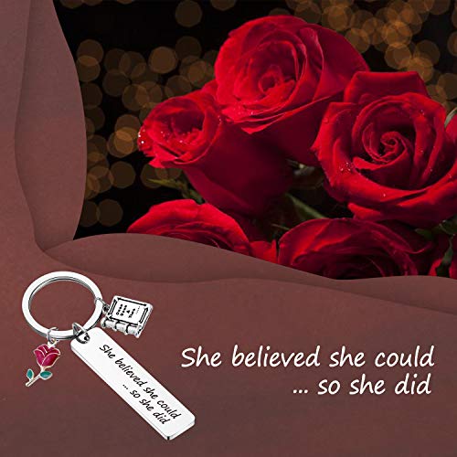 COMEINK Inspirational Gift Beauty and The Beast Keychain She Believed She Could Belle Keychain Princess Gift Rose Charm Keychain Wedding Gift for Her (Believed Rose Book1-KR)