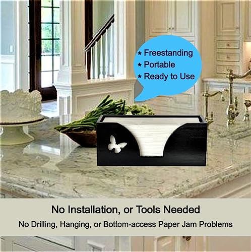 Countertop Paper Towel Dispenser with Engraved Butterfly in Black Bamboo β Compatible with C Fold, Multifold, Trifold & Z Fold Hand Napkins Folded Size 10.5" x 4.0" Or Smaller (Black)