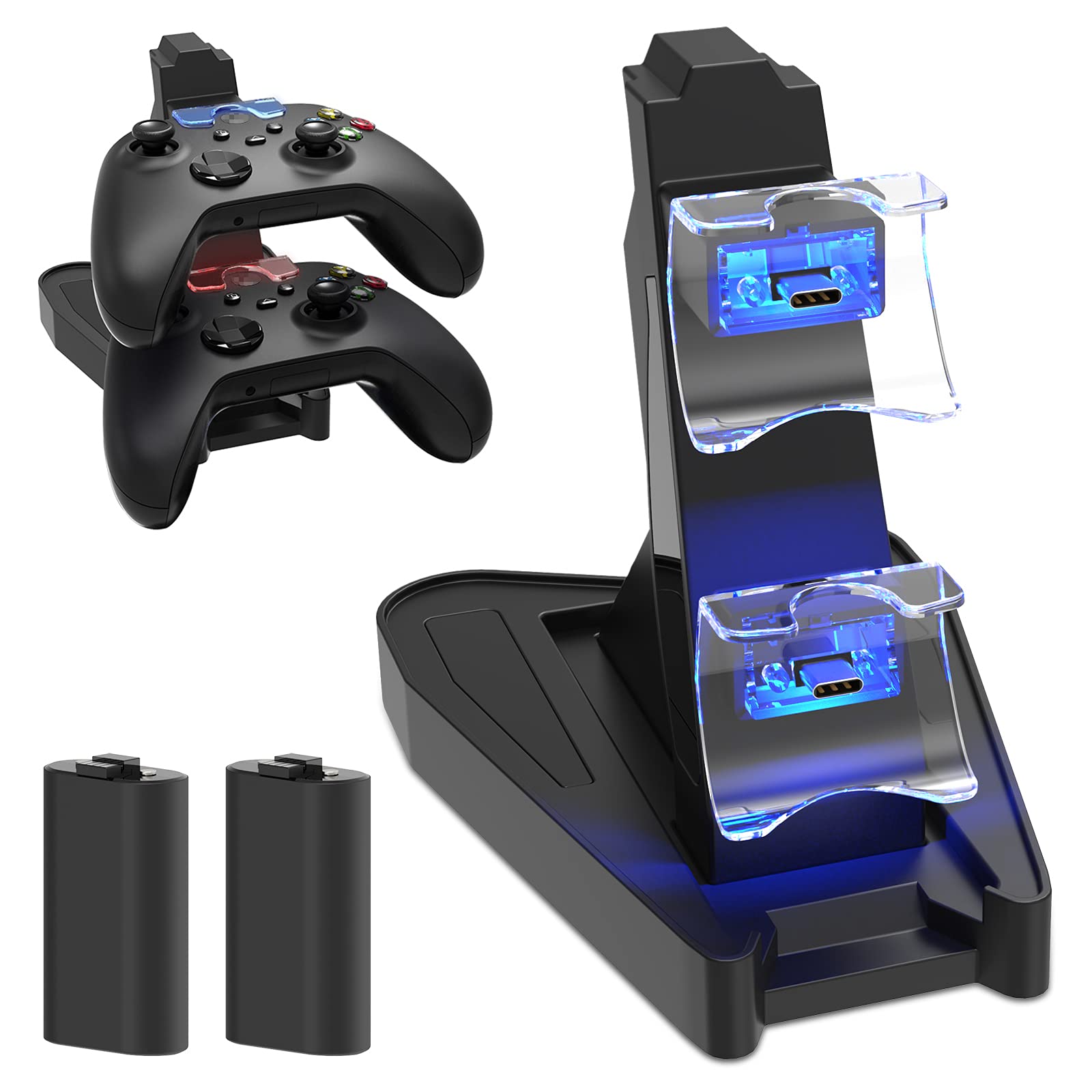 Charging Stand for Xbox Series X, Xbox Series S Controller, MENEEA DualSense Charger LED Indicator Dock Station Accessories kit with 2 x 1400mAh Rechargeable Battery and Charging Cable for Xbox Series