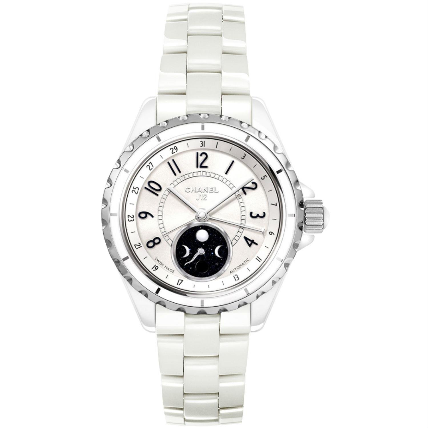 Chanel J12 Moon Phase Mother of Pearl Dial White Ceramic Mens Watch H3404