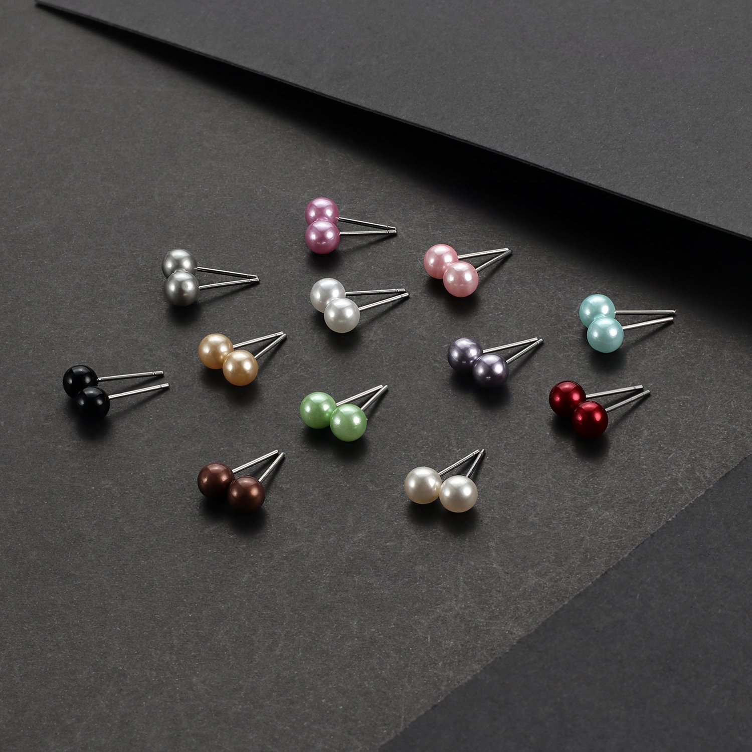 Charisma 6mm Composite Pearl Earrings Round Ball Pearls Stud Earrings Hypoallergenic 12 Pairs Mixed Color Imitation Pearl Earrings Set for Women