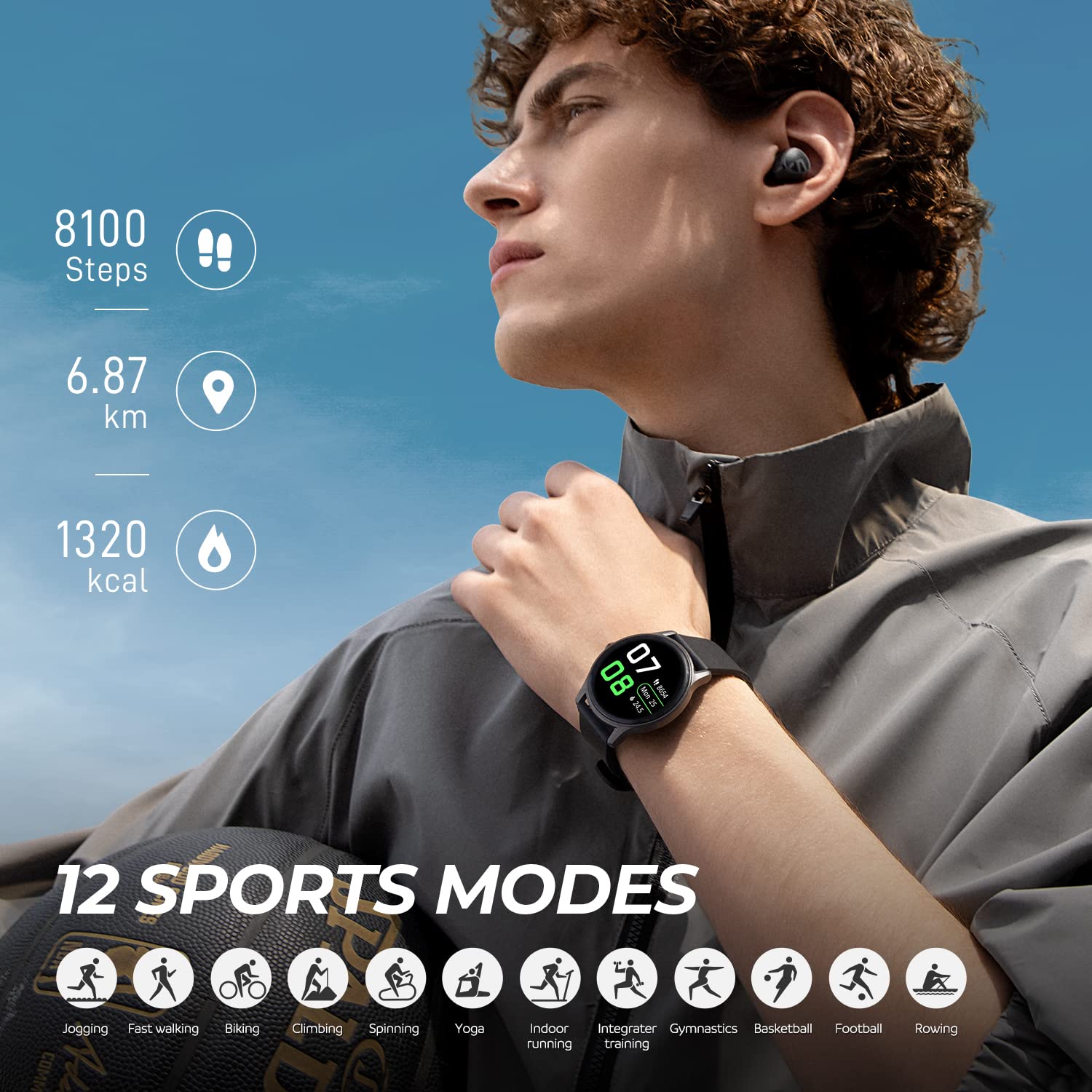 SoundPEATS Smart Watch Fitness Tracker with Blood Oxygen and Heart Rate Monitor Sleep Tracker, Smartwatch for iPhone Android Phones with Call/SMS/App Notification