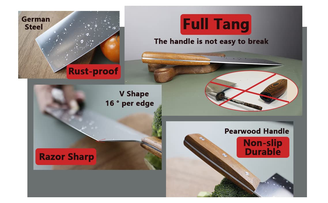 Kitory Cleaver Knife, Full Tang Chinese Chef Knife for meat and vegetable, German Stainless Steel Kithcen Knife 7"