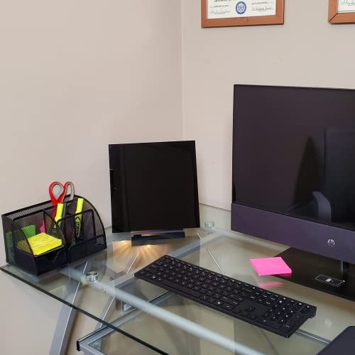Desktop Dry Erase Board (Black Acrylic) with Stand for Home Office – 10” x 10” Portable Memo Board & to Do List – Reusable Study Pad