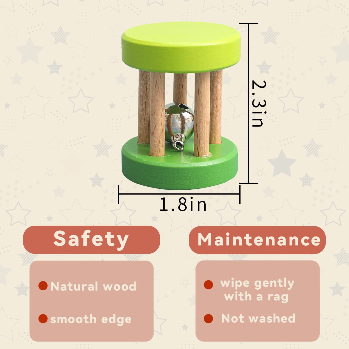 Wooden Rattle Natural Spinning Rainbow Drum Montessori Baby Roller Bell Toys Nursing Shower Gifts Green