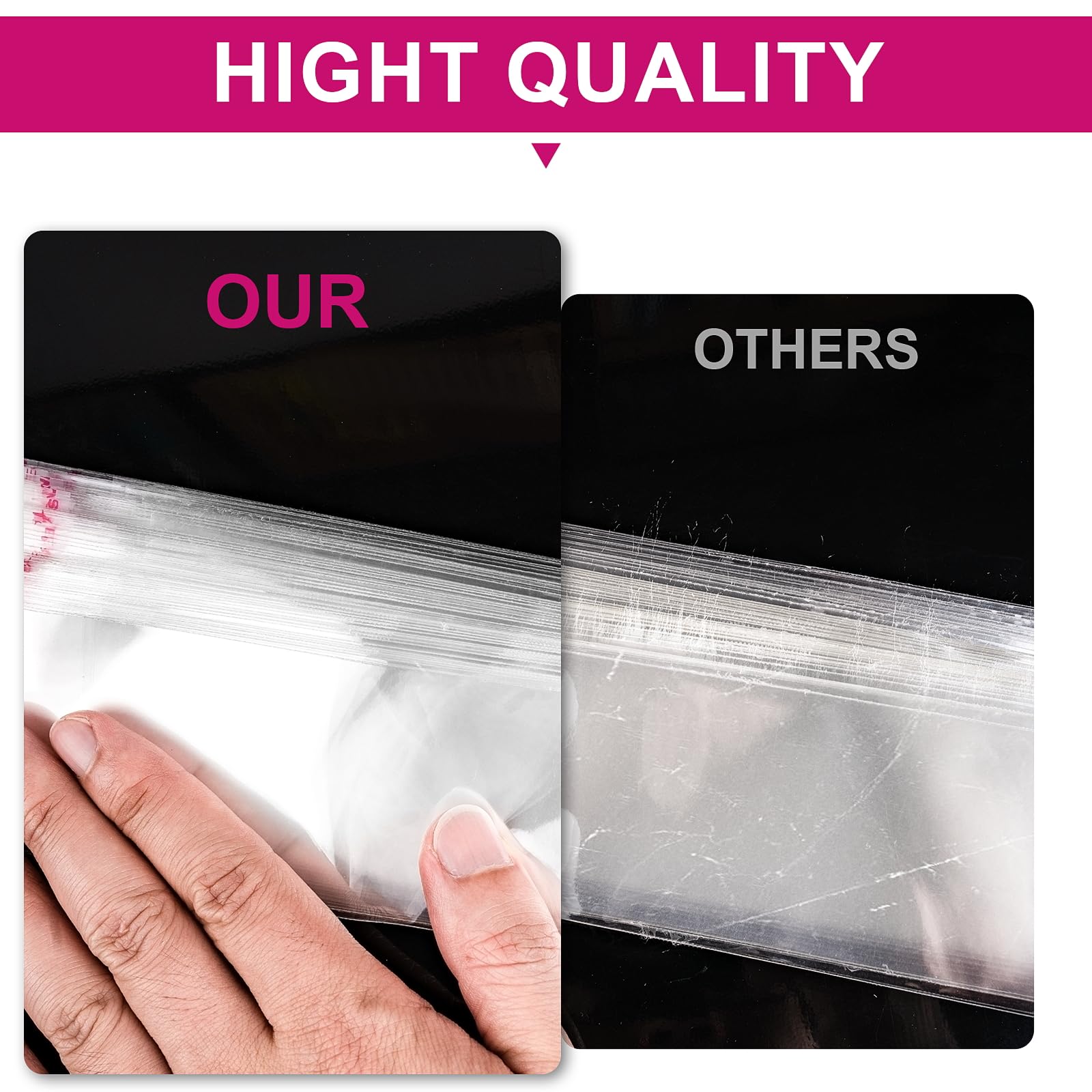 FVOLREM 220 Pcs Self Sealing Cellophane Bags, 2x10 Inches Clear Resealable Packaging Bags for Cookies, Candy, Treats, and Small Products