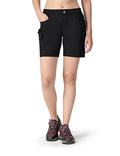 NAVISKIN Women's Hiking Cargo Shorts UPF 50+ Outdoor Shorts Quick Dry Water Repellent Camping Golf Shorts Black Size XL