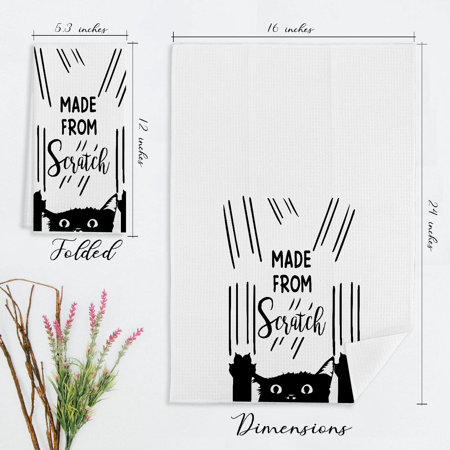 EIONEY Make More Scratch Black Cat Kitchen Towels & Tea Towels, Dish Cloth Flour Sack Hand Towel for Farmhouse Kitchen Decor,24 X 16 Inches Cotton Modern Dish Towels Dishcloths,Gifts for Cat Lovers