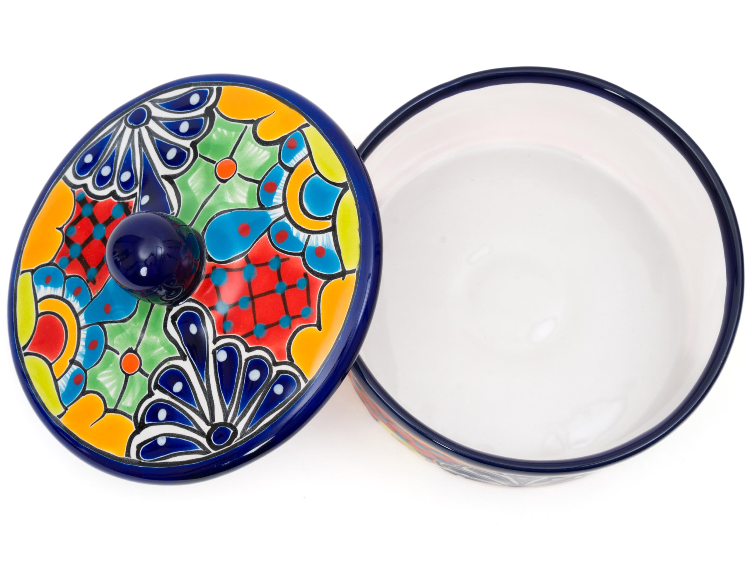Enchanted Talavera Traditional Authentic Mexican Hand Painted Talavera Ceramic Tortilla Warmer Bowl With Lid Colorful Spanish Mexican Serveware Roti Pancakes Party Serving, Turquoise