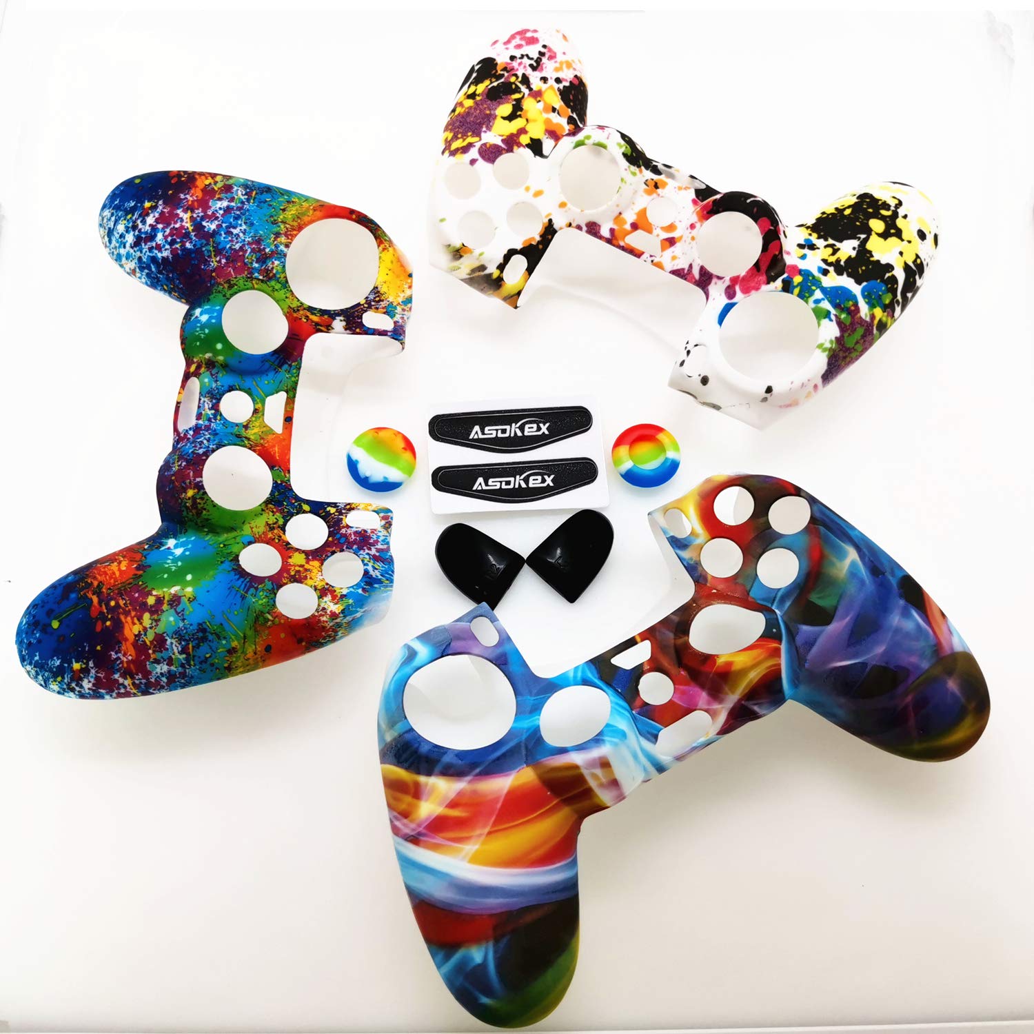 Silicone Skin Cover for Ps4 Controller (1pc Anti-Slip, 1 Pair L2 R2 Trigger Extender, 4pcs Thumb Grips,4pcs LED Light Bar Decal) Protector for DualShock PS4/ Slim/Pro Controller