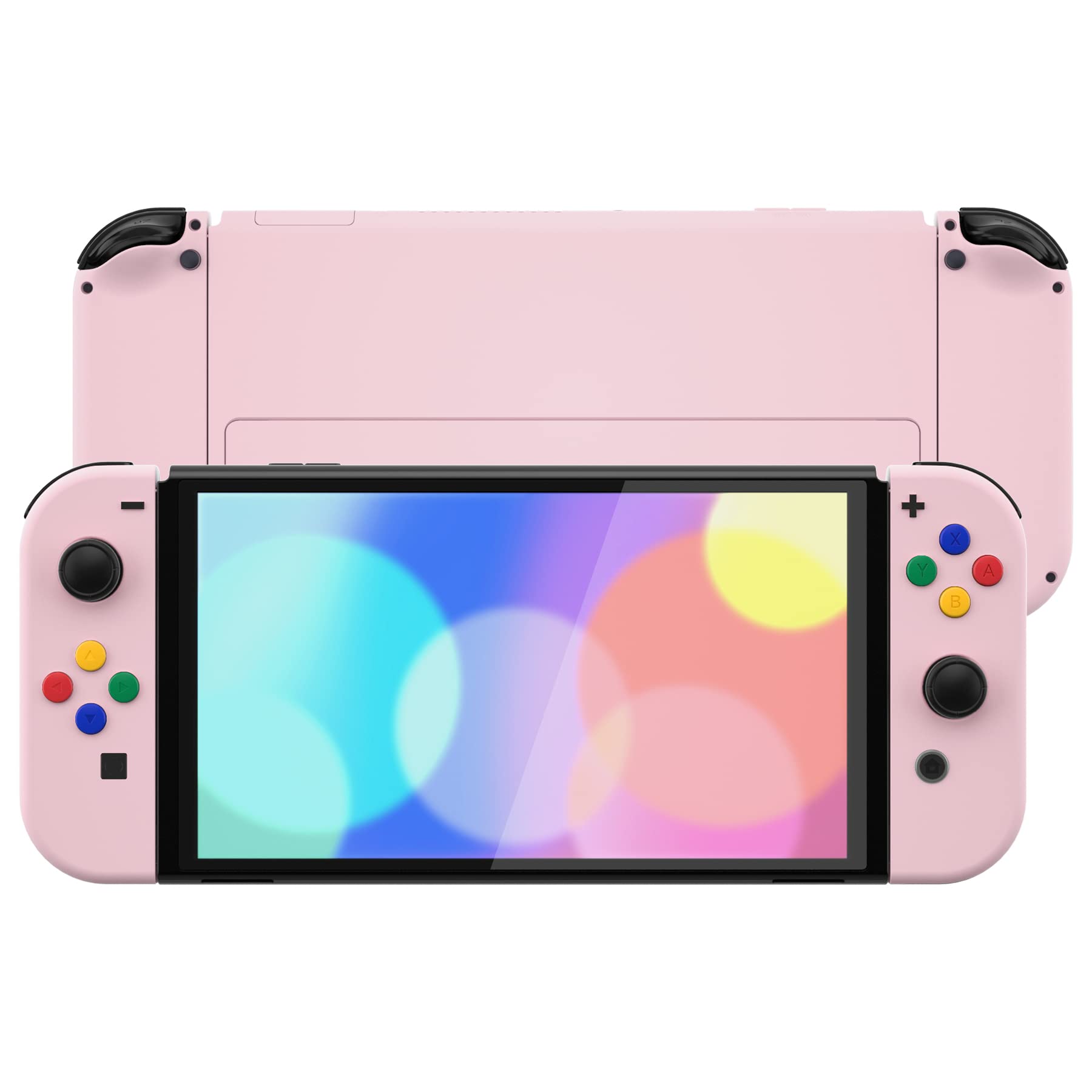eXtremeRate DIY Full Set Shell Buttons for Nintendo Switch OLED, Replacement Console Back Plate & Kickstand, Custom Case Housing for Nintendo Switch OLED JoyCon - Cherry Blossoms Pink