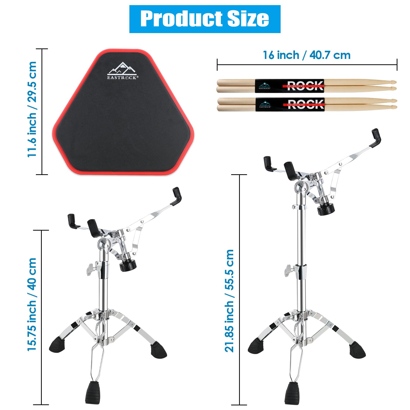 EASTROCK Practice Drum Pad With Stand, 11 Inches Double Sided Slient Silicone Drum Practice Pad, Silicone Dumb Drum with Drum Stand,Red+Black