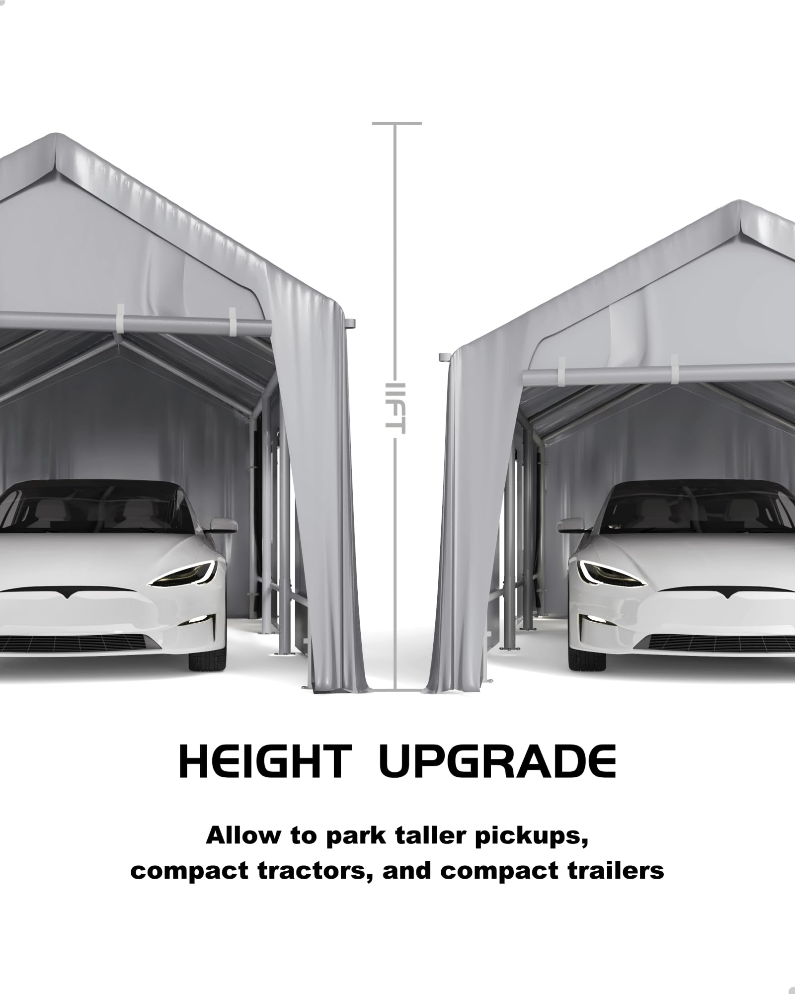 GarveeLife Windproof Carpor, 13'x20', Reinforced Frames & 180 g PE Canopy, Front & Rear Doors, Portable Garage for Pickup, Boat, Equipment - Gray