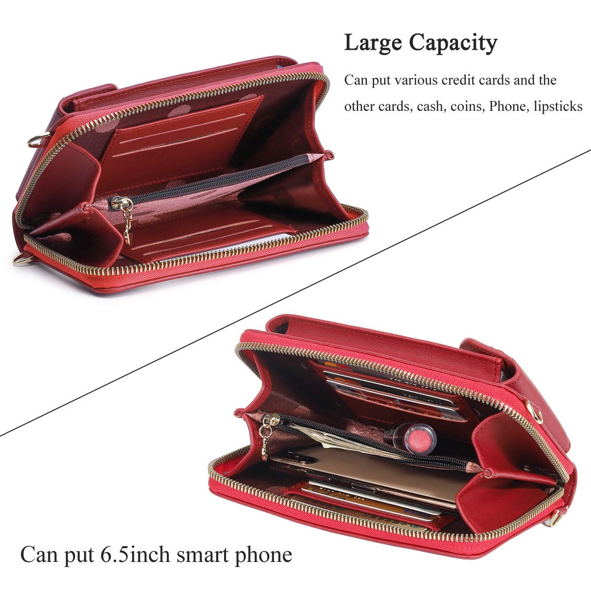 SILKAREA PU Leather Crossbody Phone Purse Tassel Cell Phone Bag Small Shoulder Purse RFID Card Wallet Purse (Wine Red)