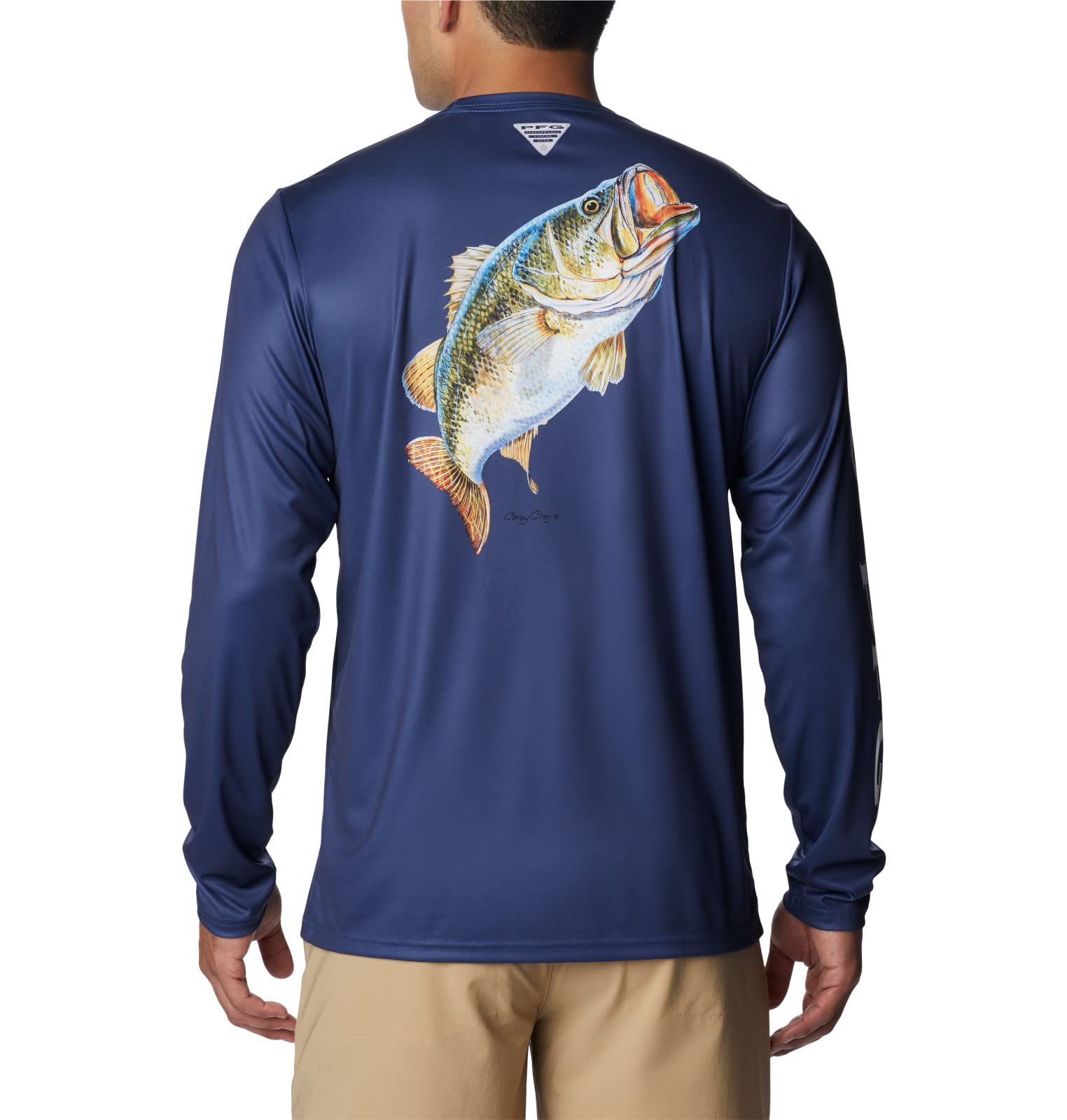 Columbia Men's Terminal Tackle PFG Carey Chen Long Sleeve, Carbon/Bass, X-Large