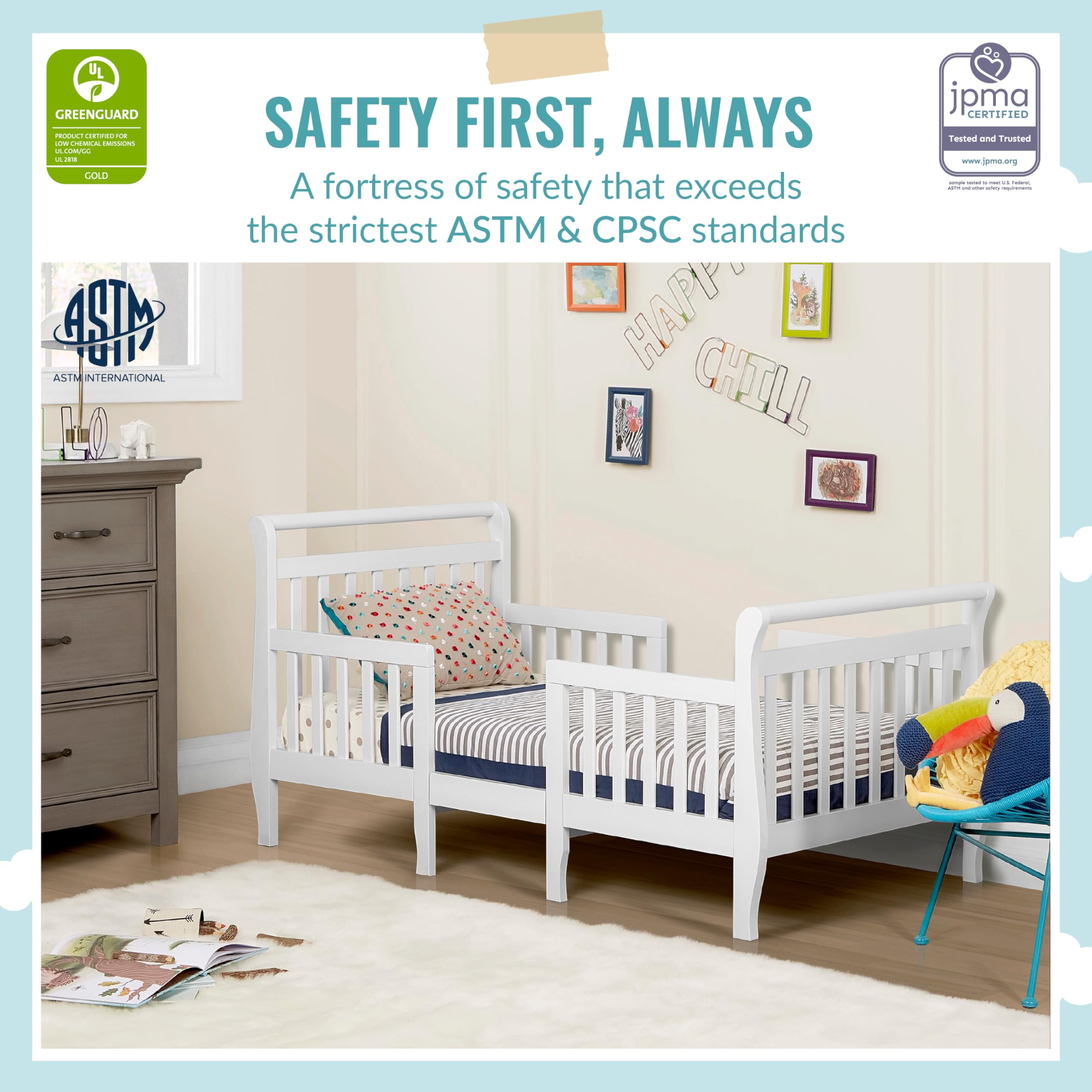 Dream On Me Emma 3 in 1 Convertible Toddler Bed in White