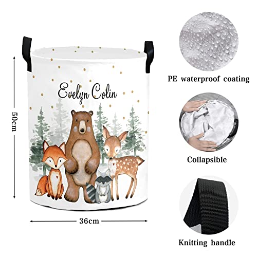 SunFancy Woodland Forest Animals Personalized Laundry Basket Clothes Hamper with Handles Waterproof,Custom Collapsible Laundry One Size
