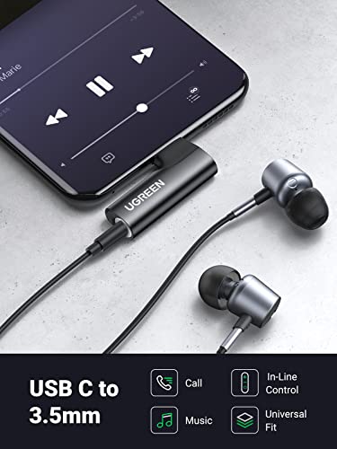 UGREEN USB C to 3.5mm Audio Adapter Type C Aux Headphone Jack DAC Stereo Mic HiFi Right Angle Earphone Dongle Compatible with iPad Pro Air 5 4 Mini 6, Galaxy S23 Ultra S22 S21 S20, Pixel 7 Pro, Black